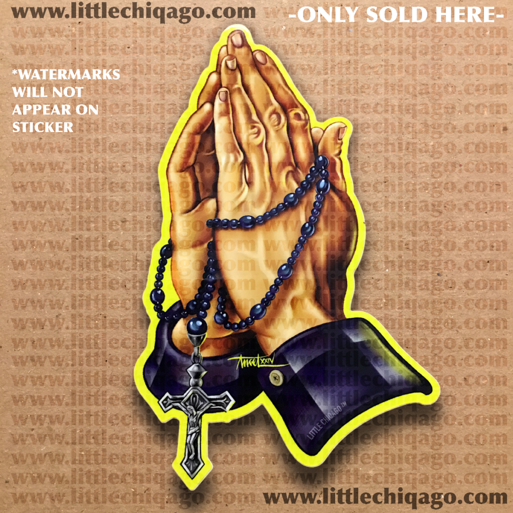 Praying Hands & Rosary Sticker-Full Color-Chicano Art-Lowrider Decal ...